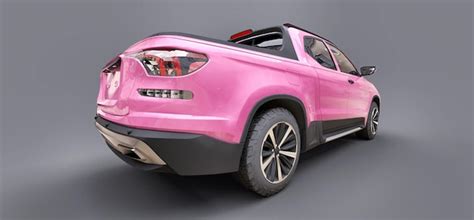 회색 격리된 배경에 분홍색 개념 화물 픽업 트럭의 3d 그림 3d 렌더링 프리미엄 사진