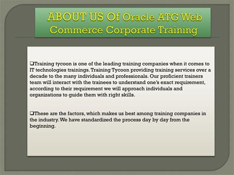 Ppt Oracle Atg Web Commerce Corporate Training Atg Commerce Training Powerpoint Presentation