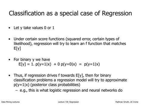 Ppt Ics 278 Data Mining Lectures 7 8 Regression Algorithms