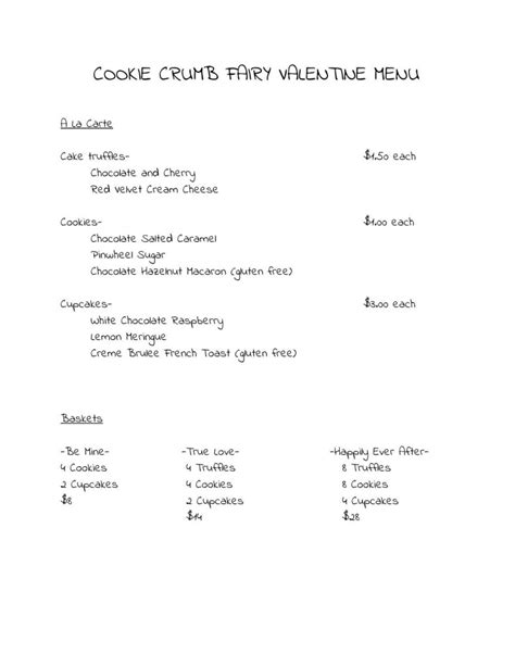 Valentine Menu Ferry Godmother Delivery
