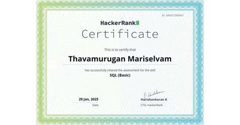 Hackerrank Skill Certificate Thavamurugan M