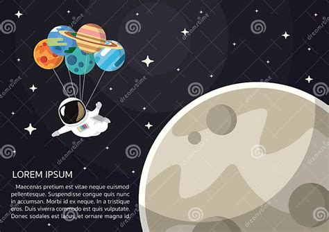 Astronaut Floating With Planet Balloons Travel The Moon Vector Icon