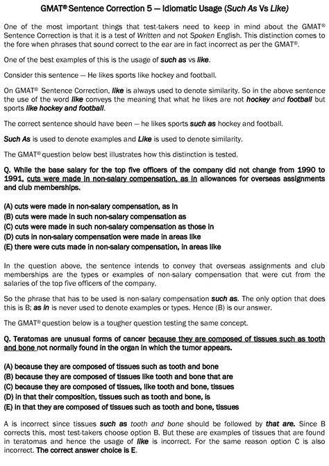 Sentence Correction 5 Idiomatic Usage Cat Holics