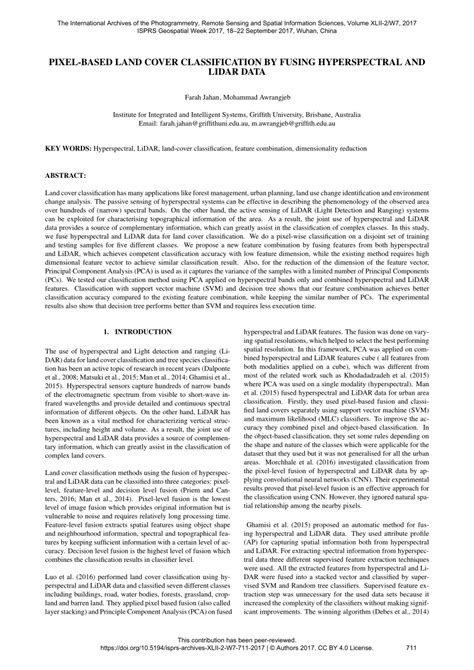 Pdf Pixel Based Land Cover Classification By Fusing Hyperspectral And Lidar Data
