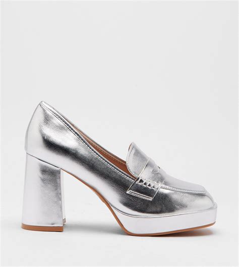 Buy Warehouse Faux Leather Platform Mary Jane Pumps In Silver
