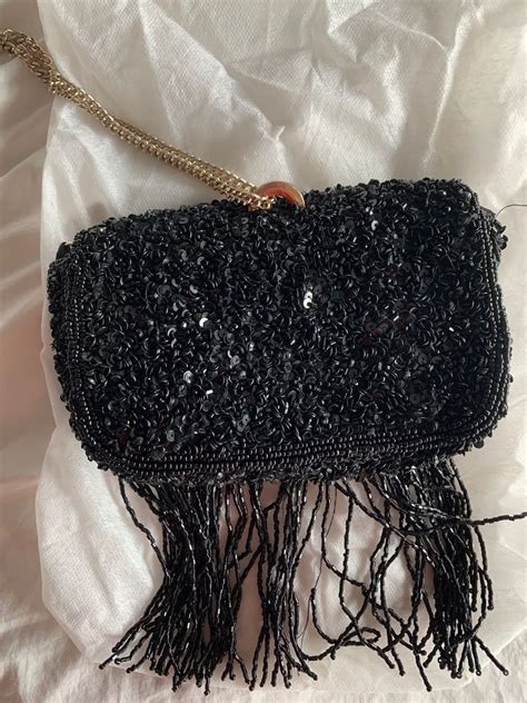 Bolsa Zara Preta Paetês E Franjas Clutch Feminina Zara Usado 72874596