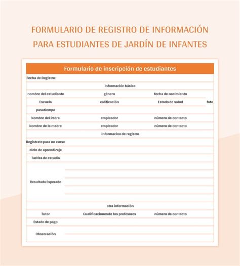 Plantilla de Formato Excel Formulario De Registro De Información Para