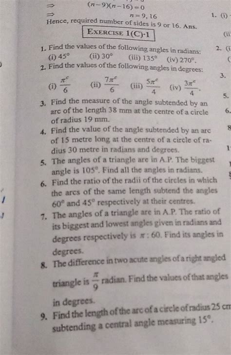 Find The Values Of The Following Angles In Degrees Filo
