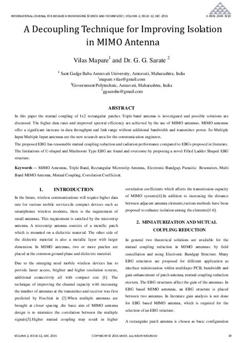 Pdf A Decoupling Technique For Improving Isolation In Mimo Antenna