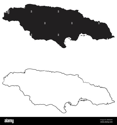 Carte De La Jamaïque Silhouette Et Contour Noirs Isolés Sur Fond Blanc