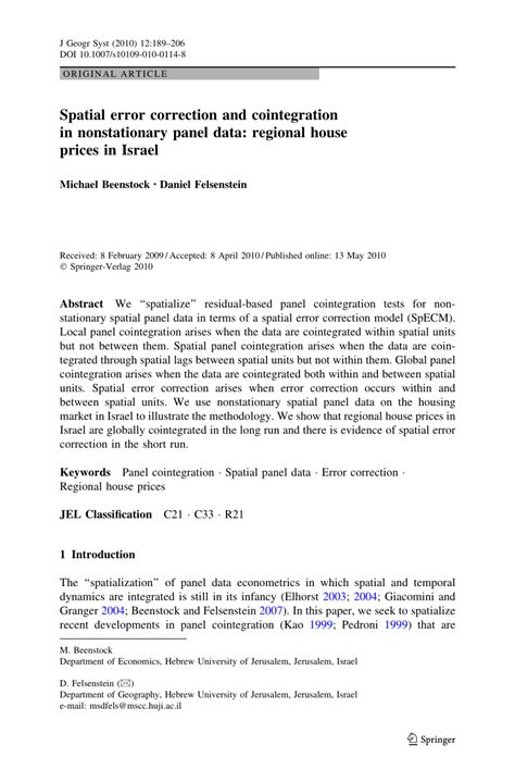 pdf spatial error correction and cointegration in nonstationary panel
