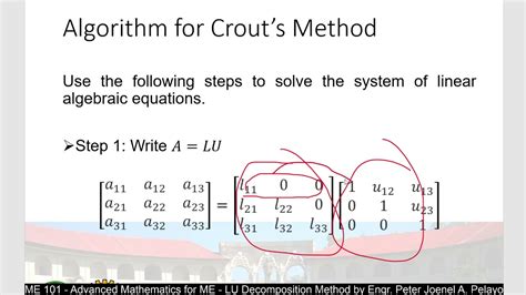 Lu Decomposition Crouts Method Part 1 Youtube