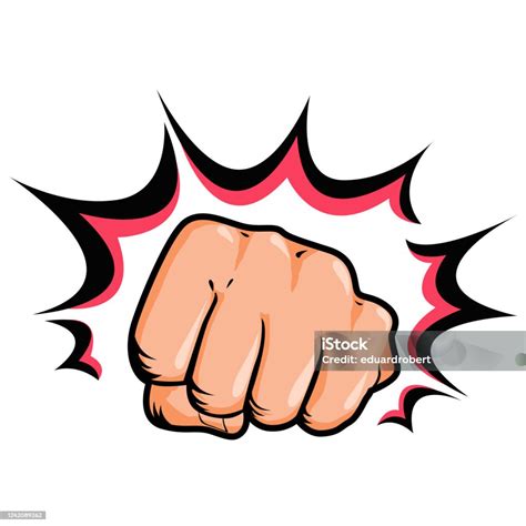 Hand Fist Punching Or Hitting Comic Pop Art Stock Illustration