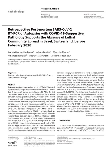 Pdf Retrospective Post Mortem Sars Cov 2 Rt Pcr Of Autopsies With