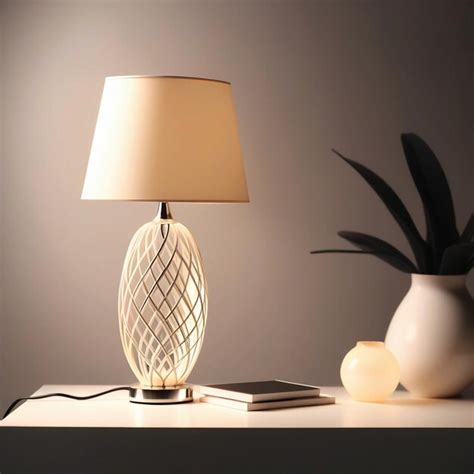 Premium Photo Stylish Lamp On Table Against Light Background