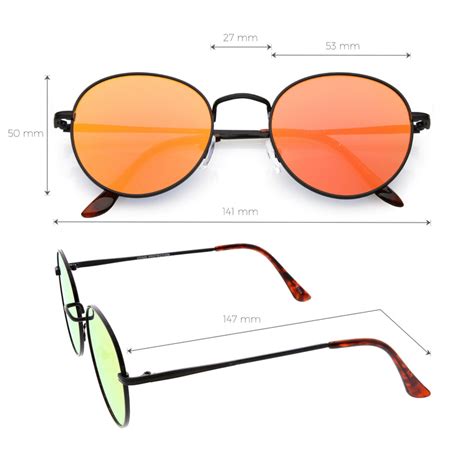Retro Slim Metal Frame Mirrored Flat Lens Round Sunglasses Zerouv