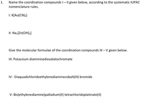 Solved Name The Coordination Compounds I II Given Below Chegg