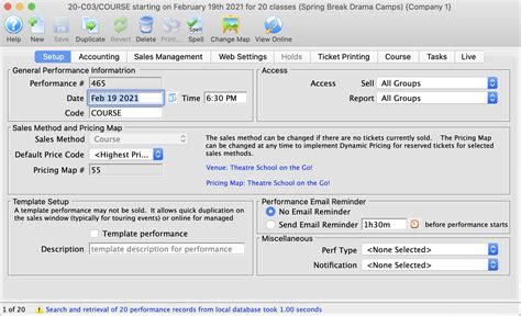 Course Detail Window Performance Tab Arts Management Systems