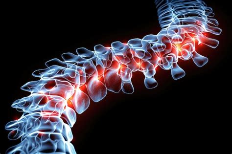 digital rendering of a human spine with red glowing spots indicating