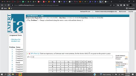 Solved Charge Is Distributed Along The Entire X Axis With Uniform Density Part B Enter An