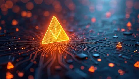 digital circuit board illustration shows warning sign orange triangle