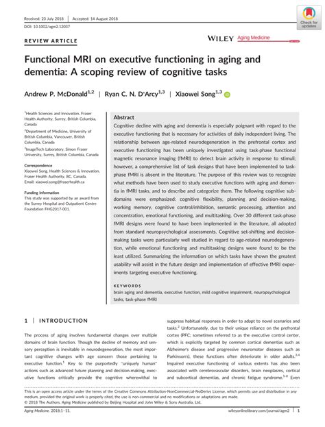 Pdf Functional Mri On Executive Functioning In Aging And Dementia A Scoping Review Of