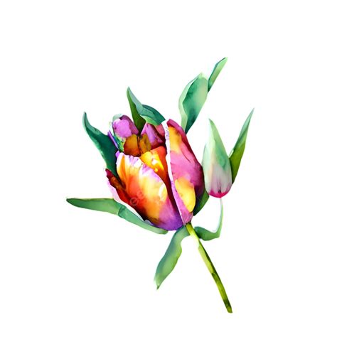 優雅的鬱金香花束開花繪畫 開花 花束 水彩粉色鬱金香素材圖案，psd和png圖片免費下載