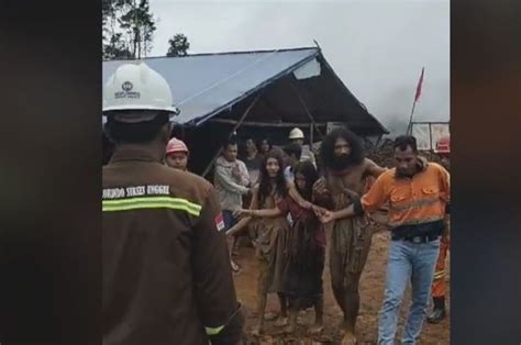 Momen Suku Togutil Menghampiri Para Pekerja Dan Diajak Ke Tenda Untuk