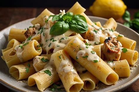 Rigatoni With Creamy Lemongarlic Chicken Sauce Premium Ai Generated Image