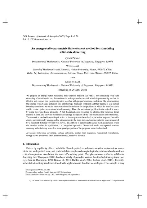 PDF An Energy Stable Parametric Finite Element Method For Simulating Solid State Dewetting