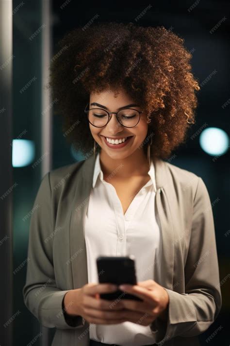 Premium Photo A Woman With Glasses Is Looking At Her Phone