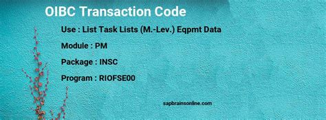 OIBC SAP Tcode For List Task Lists M Lev Eqpmt Data OIBC SAP Tcode For List Task Lists M Lev Eqpmt Data