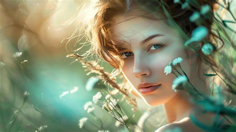 Portrait Of A Beautiful Young Woman With Long Blond Hair And Blue Eyes
