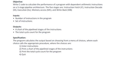 Solved Objectivewrite C Code To Calculate The Performance