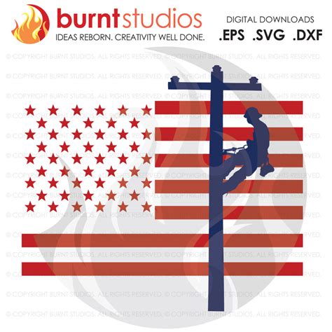 Svg Cutting File Transmission Lineman Usa Flag United States Of