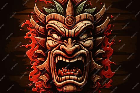 Premium Ai Image Angry Tiki Deity With A Wooden Mask
