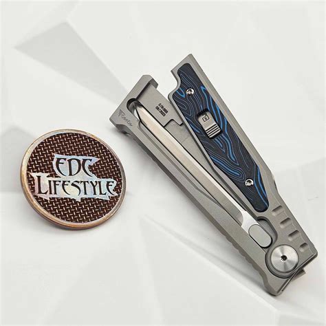 Reate Knives Exo M Gravity Knife Blueblack G 10 Damascus Pattern 6al4v
