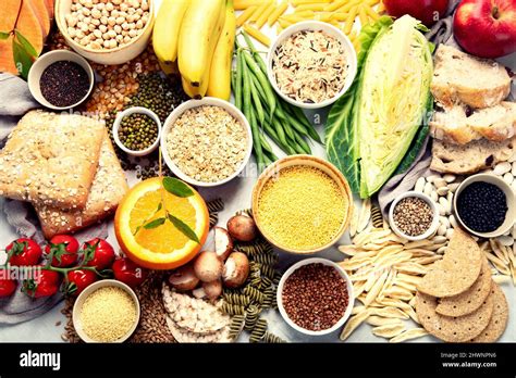 Selection Of Good Carbohydrates Sources Vegetables Fruits Grains