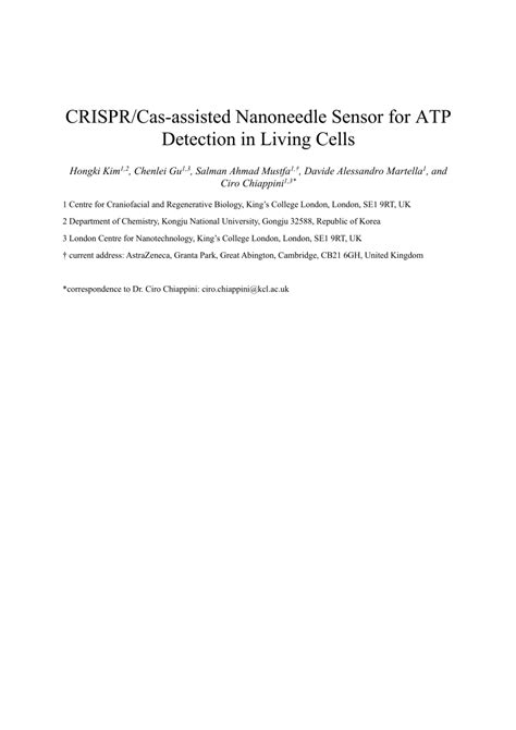 Pdf Crisprcas Assisted Nanoneedle Sensor For Atp Detection In Living