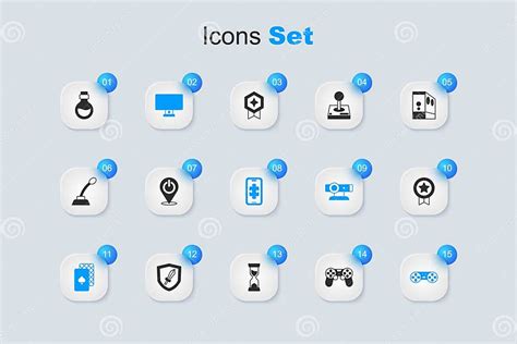 Set Game Controller Or Joystick Power Button Computer Monitor Playing Cards Rating With