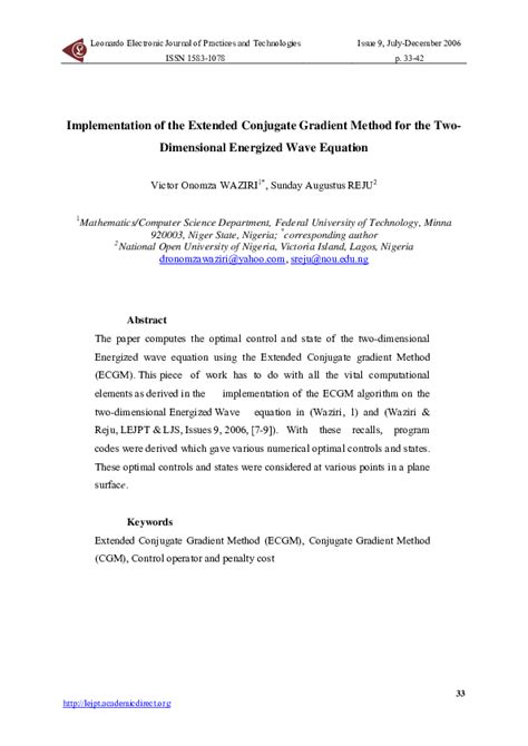 pdf implementation of the extended conjugate gradient method for the