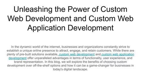 Ppt Unleashing The Power Of Custom Web Development And Custom Web