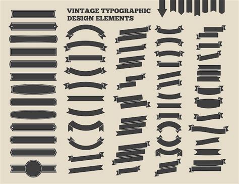 리본 및 빈티지 엠블럼 세트 디자인 인쇄 상의 요소 벡터 일러스트 레이 션 프리미엄 벡터