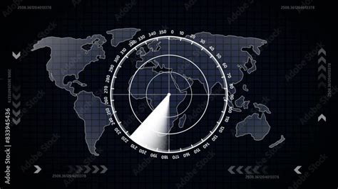 global navigation concept animation of scope scanning over world map with data processing with