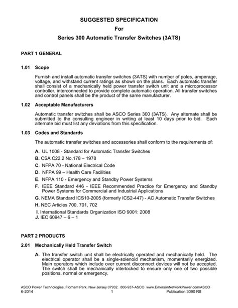 SUGGESTED SPECIFICATION For Series 300 Automatic Transfer