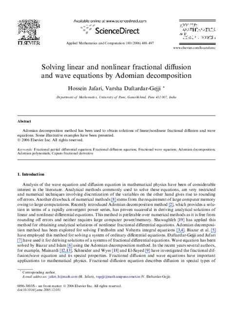 Pdf Solving Linear And Nonlinear Fractional Diffusion And Wave
