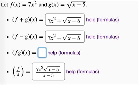 solved let f x 7x2 and g x x−5 f g x help
