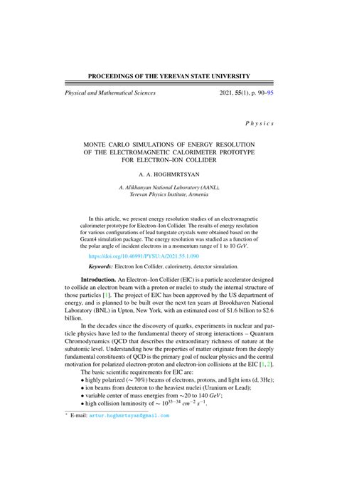 Pdf Monte Carlo Simulations Of Energy Resolution Of The Electromagnetic Calorimeter Prototype