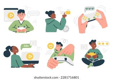 Gaming Concept Character Situations Collection Bundle Stock Vector