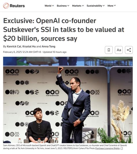 前openai首席科学家新创ai公司ssi，估值跃升至200亿美元引关注